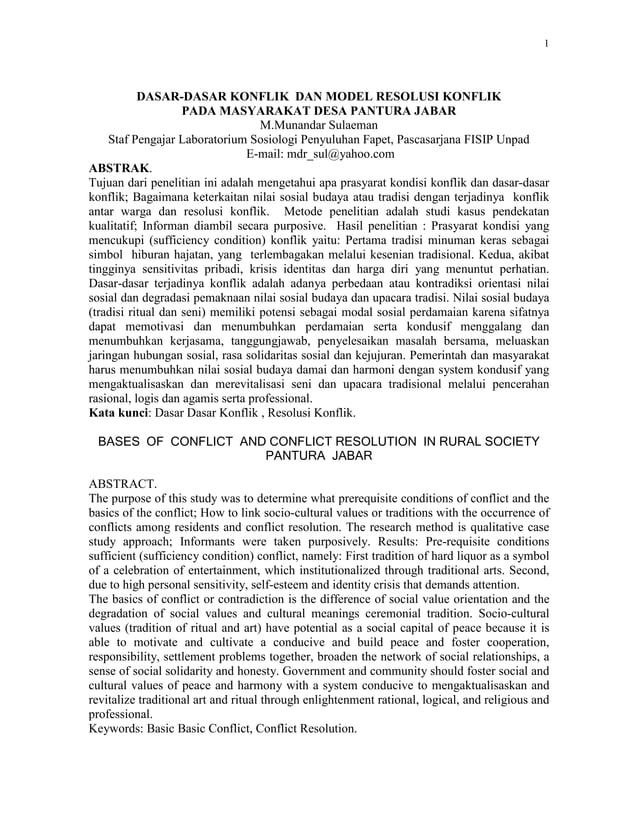 Syarif, dasar dasar konflik dan model resolusi konflik | PDF