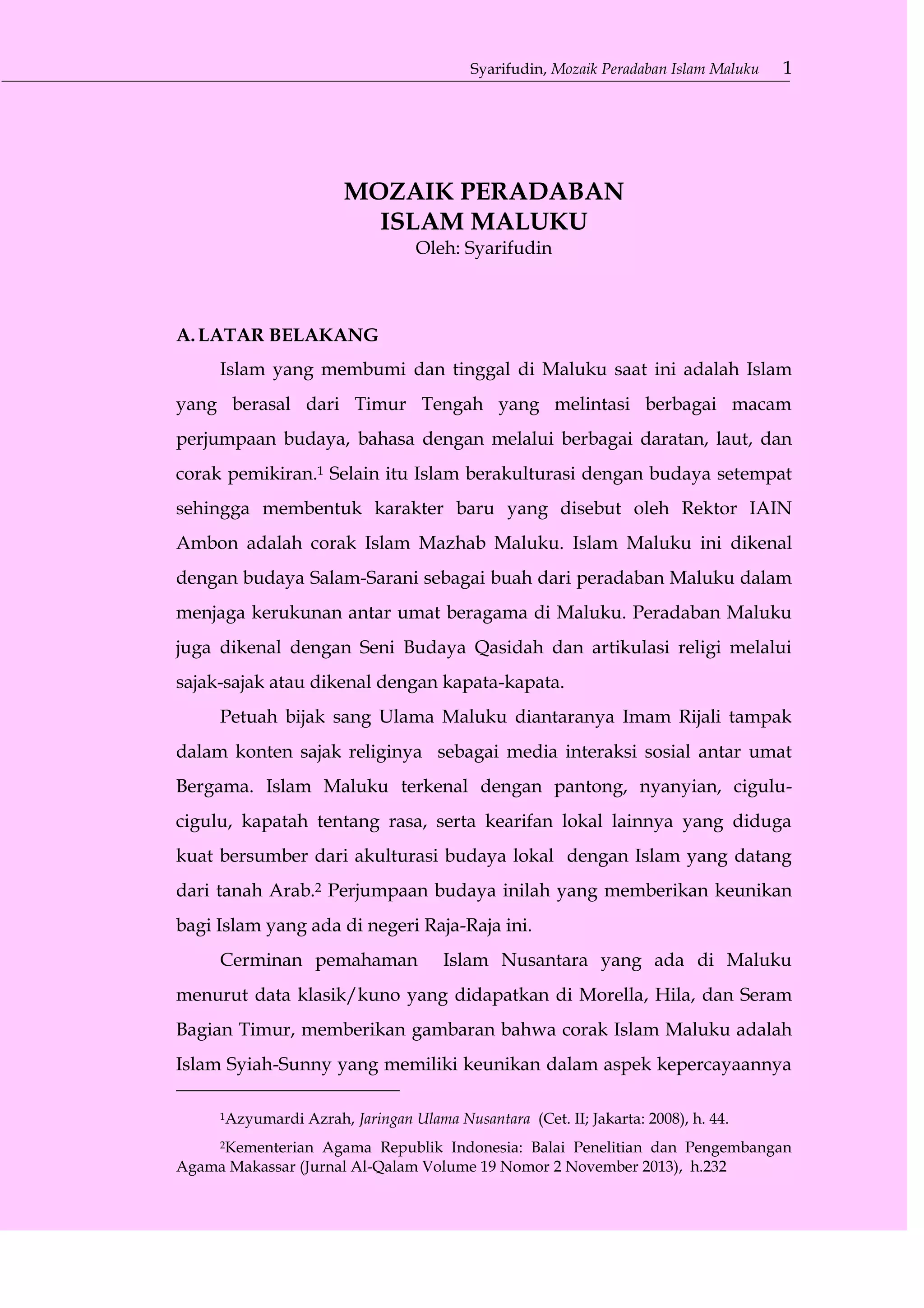Syarifudin, mozaik peradaban islam maluku | PDF