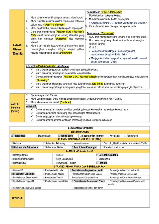 RPH Pembelajaran Aktif Bahasa Melayu (Aktiviti Role Play) Tahun 4 | PDF