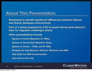 Sybase To Oracle Migration for Developers | KEY | Databases | Computer Software and Applications