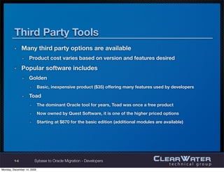 Sybase To Oracle Migration for Developers | KEY | Databases | Computer Software and Applications