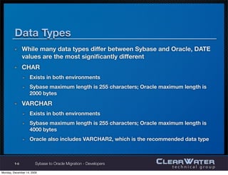 Sybase To Oracle Migration for Developers | KEY | Databases | Computer Software and Applications