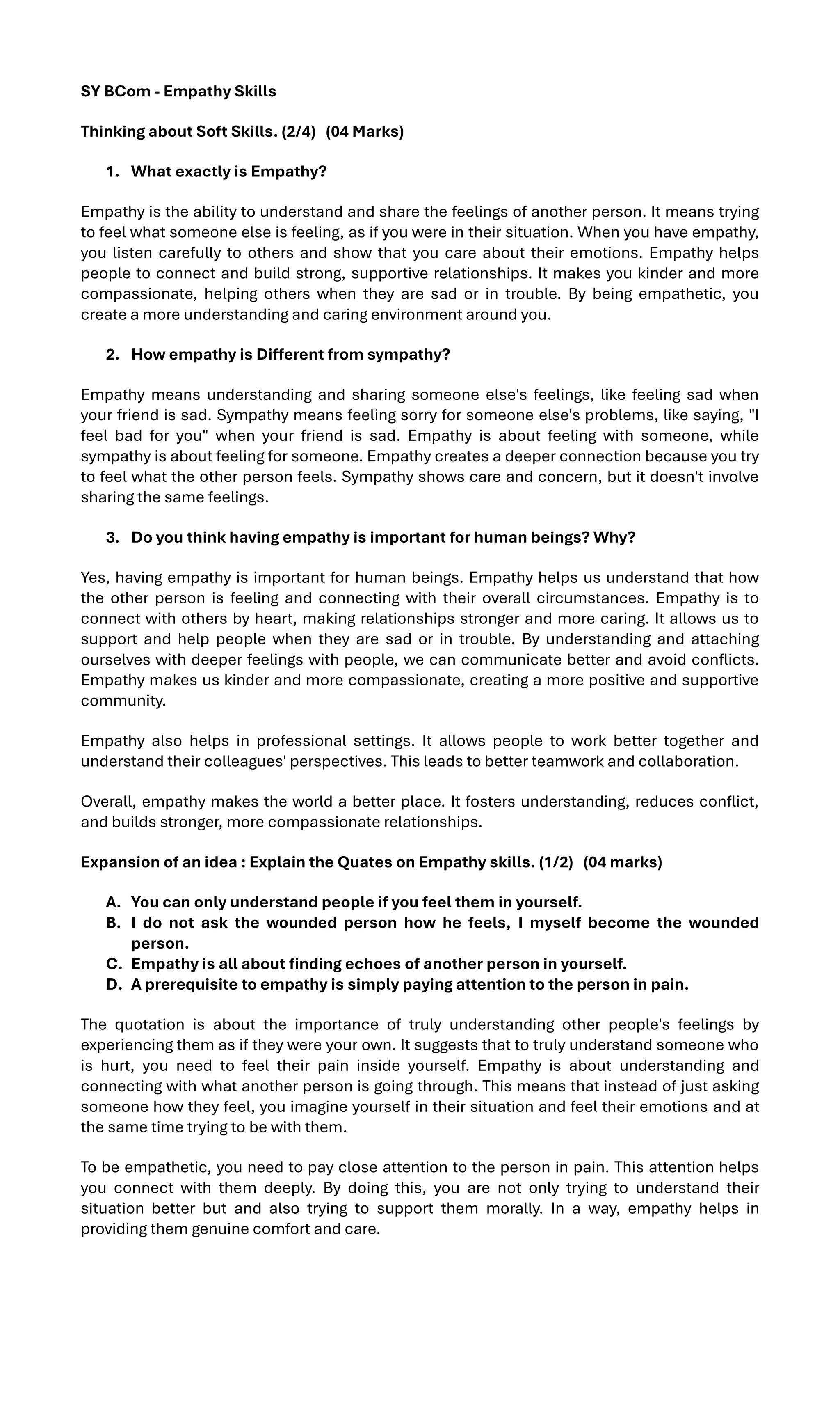 Empathy skills for Ability Enhancement Skill | PDF