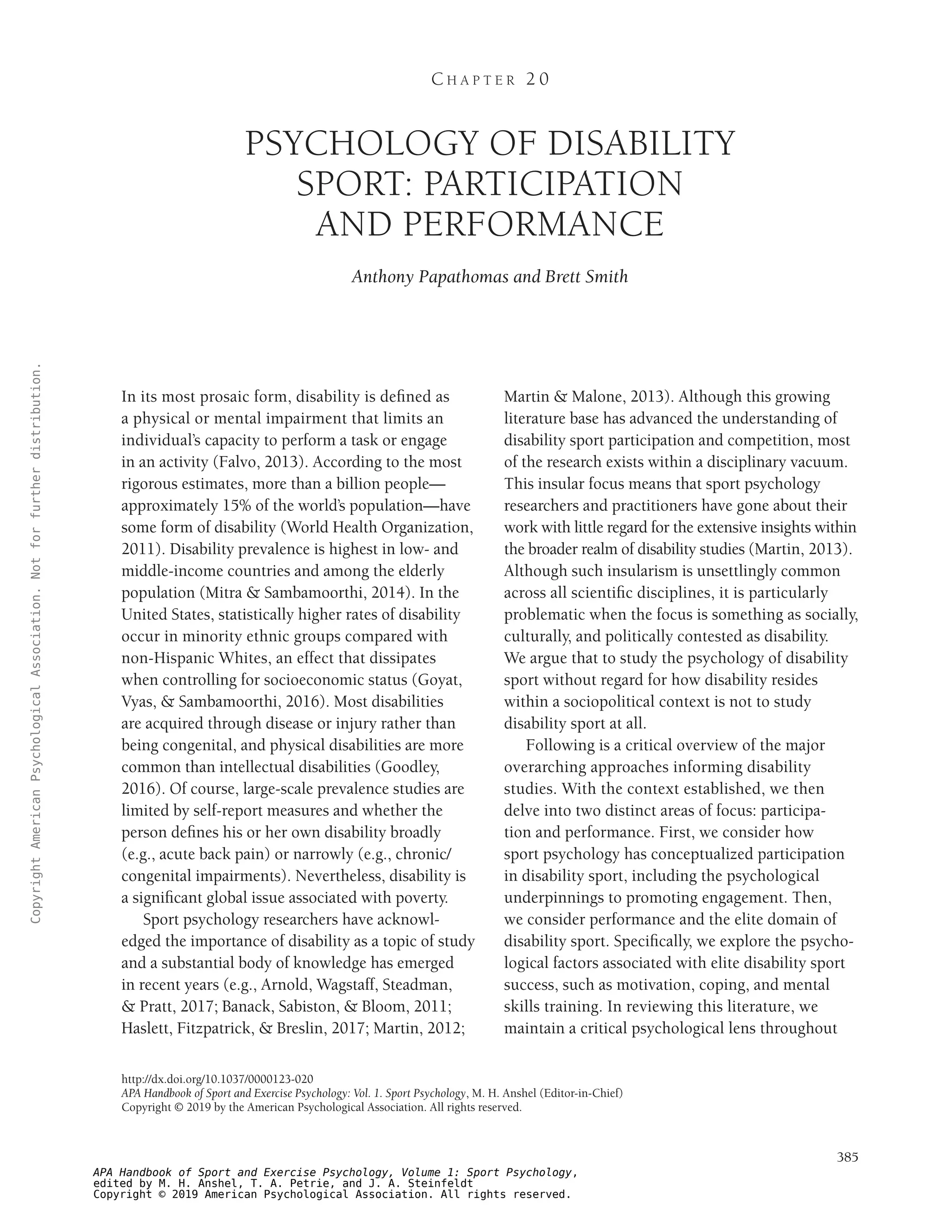 Psychology of disability sport participation and performance | PDF