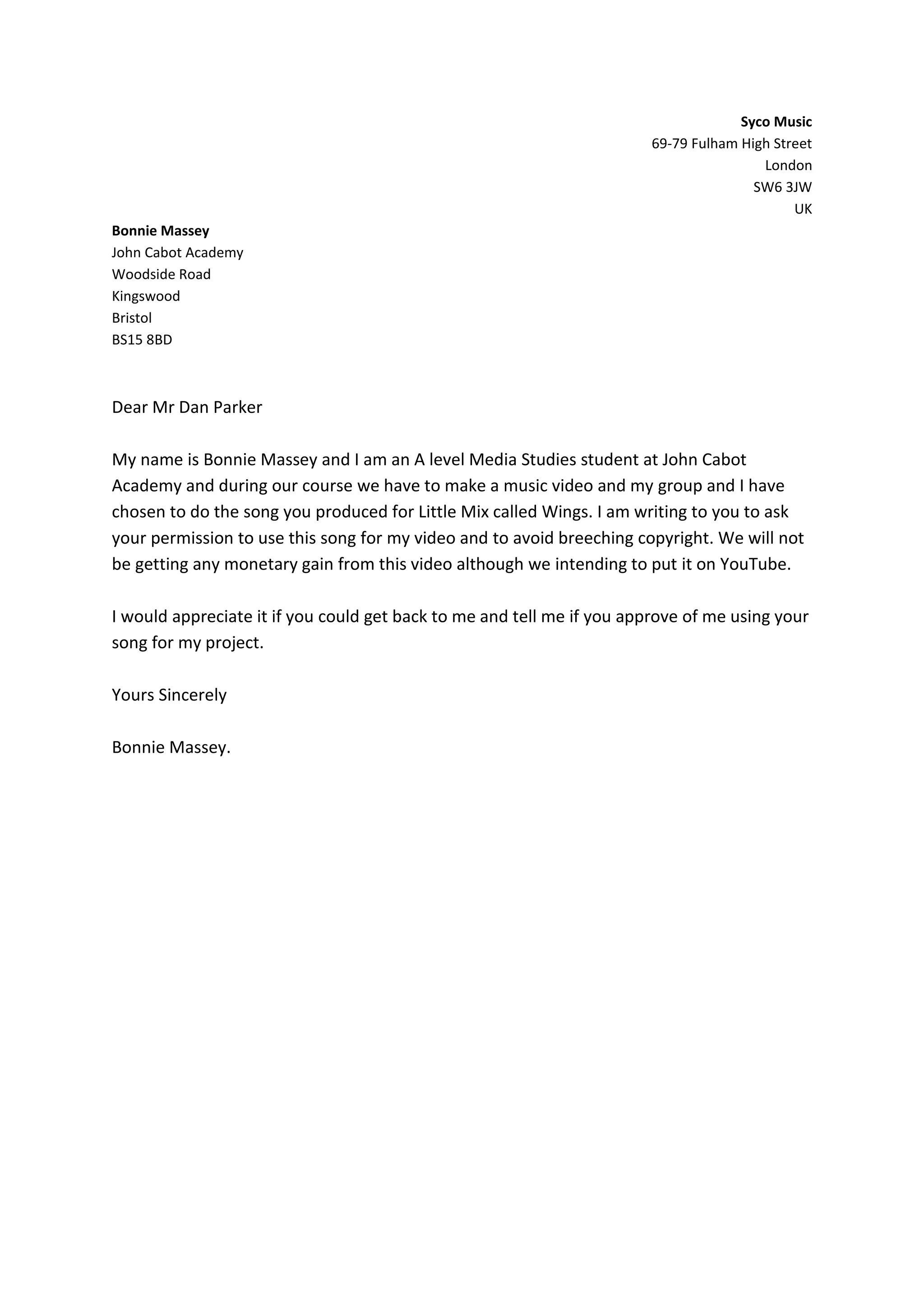 Syco music letter | DOCX