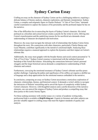 Sydney Carton Essay. Sydney carton character analysis. Sydney Carton ...