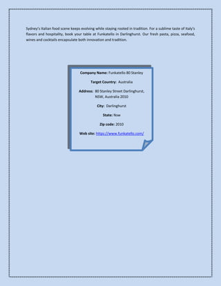 Sydney's Italian Food Scene: Trends and Traditions | PDF