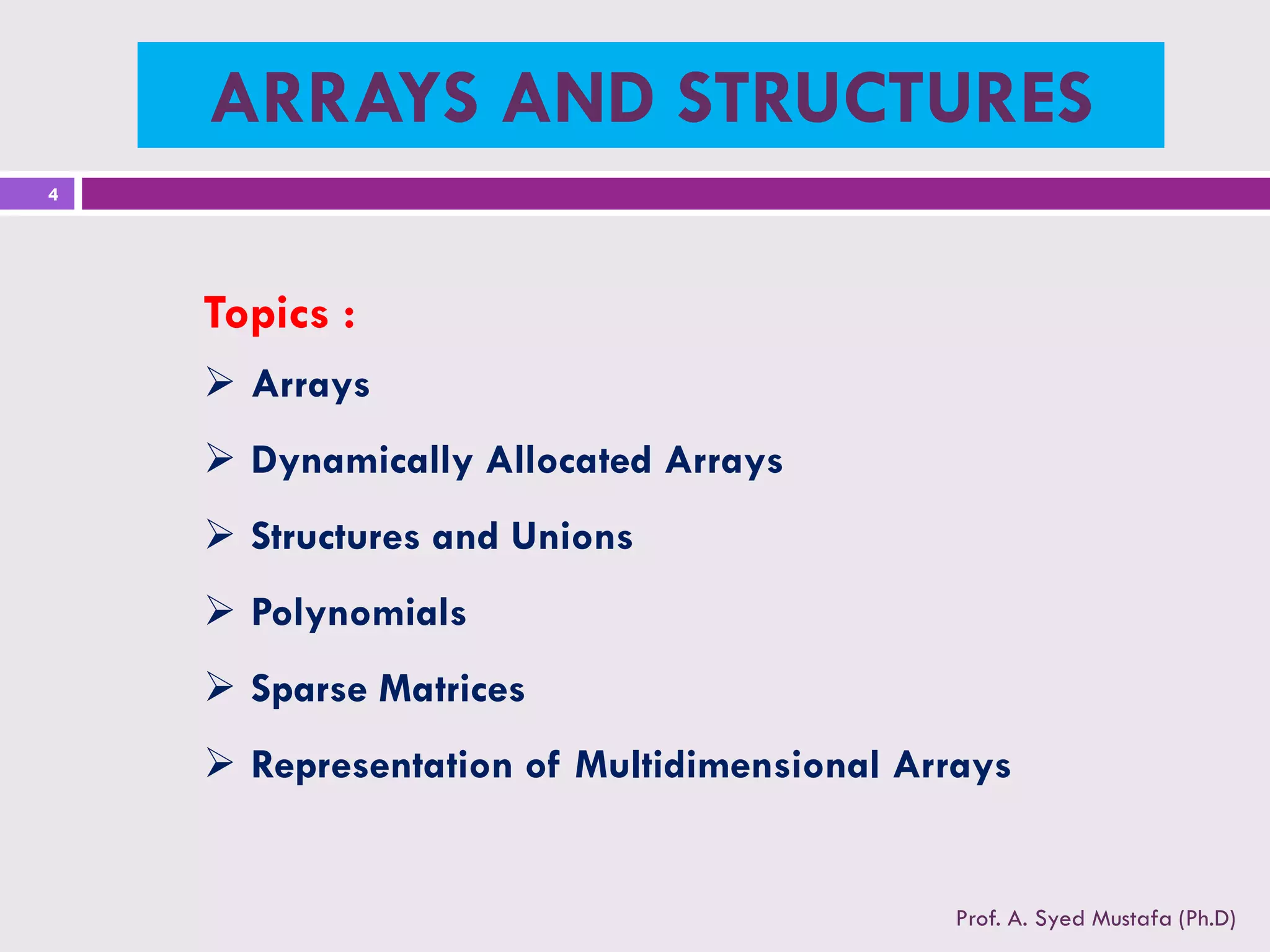 Data Structure with C -Part-2 ADT,Array, Strucure and Union | PDF