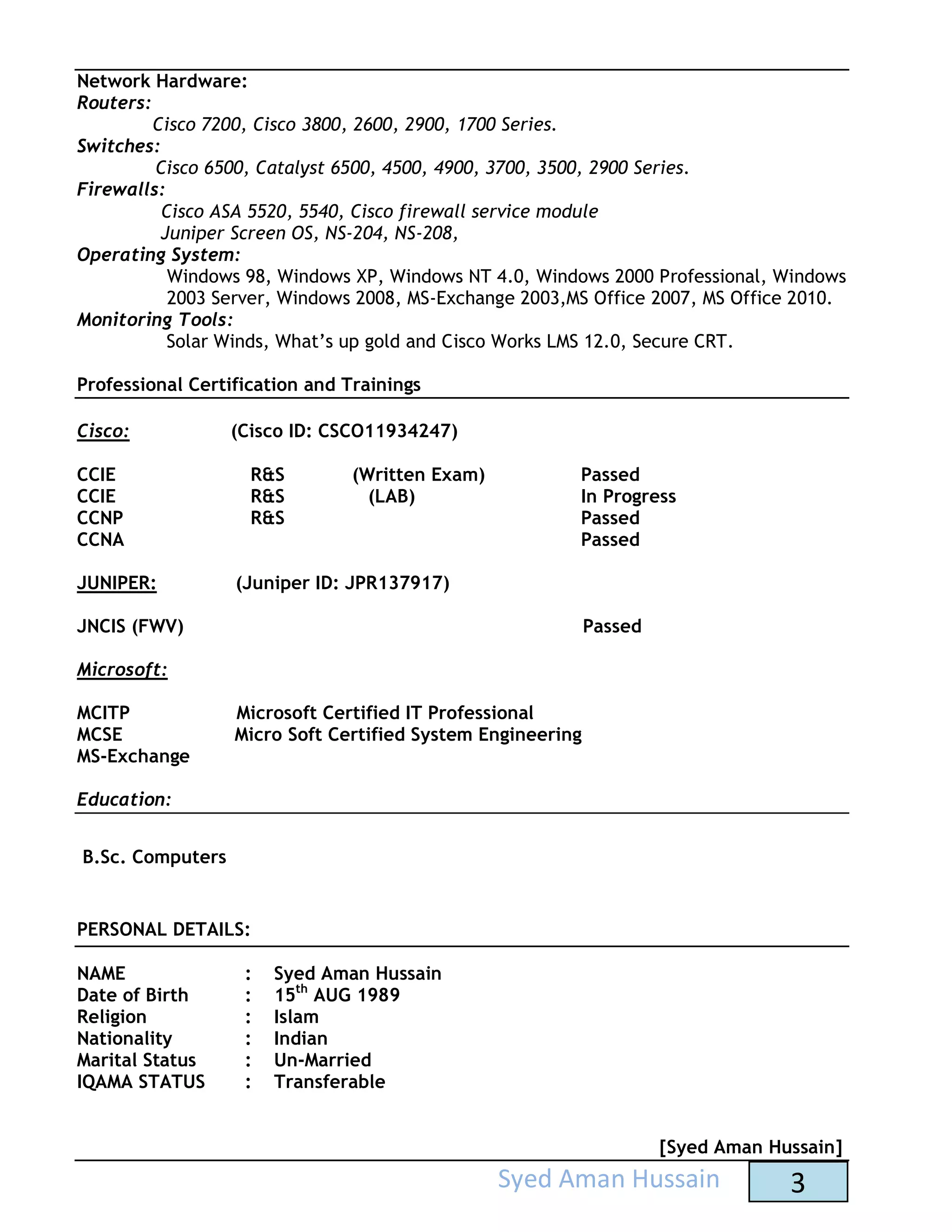 Syed Aman Hussain Updated Cv | PDF