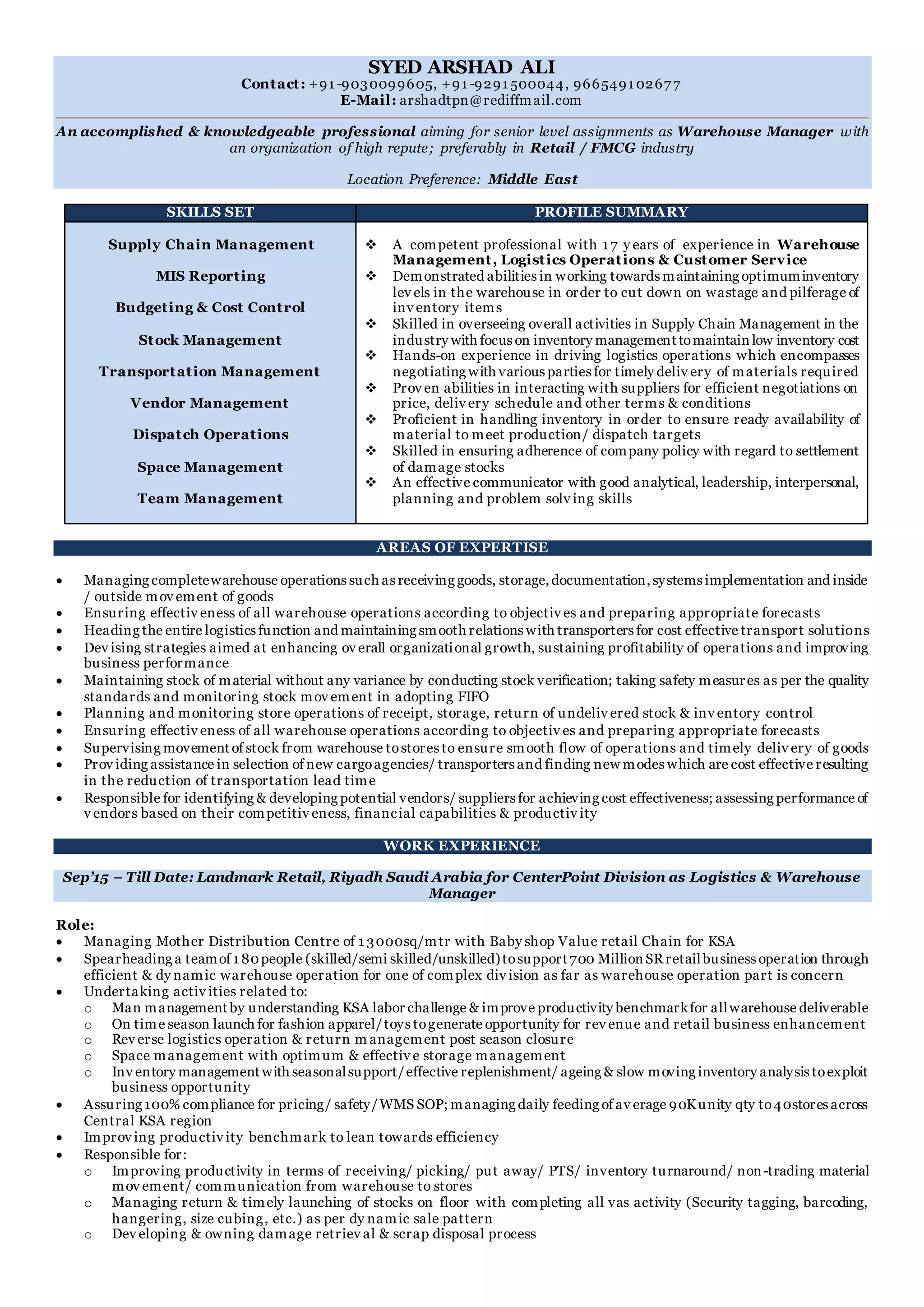 Warehouse Manager | DOCX