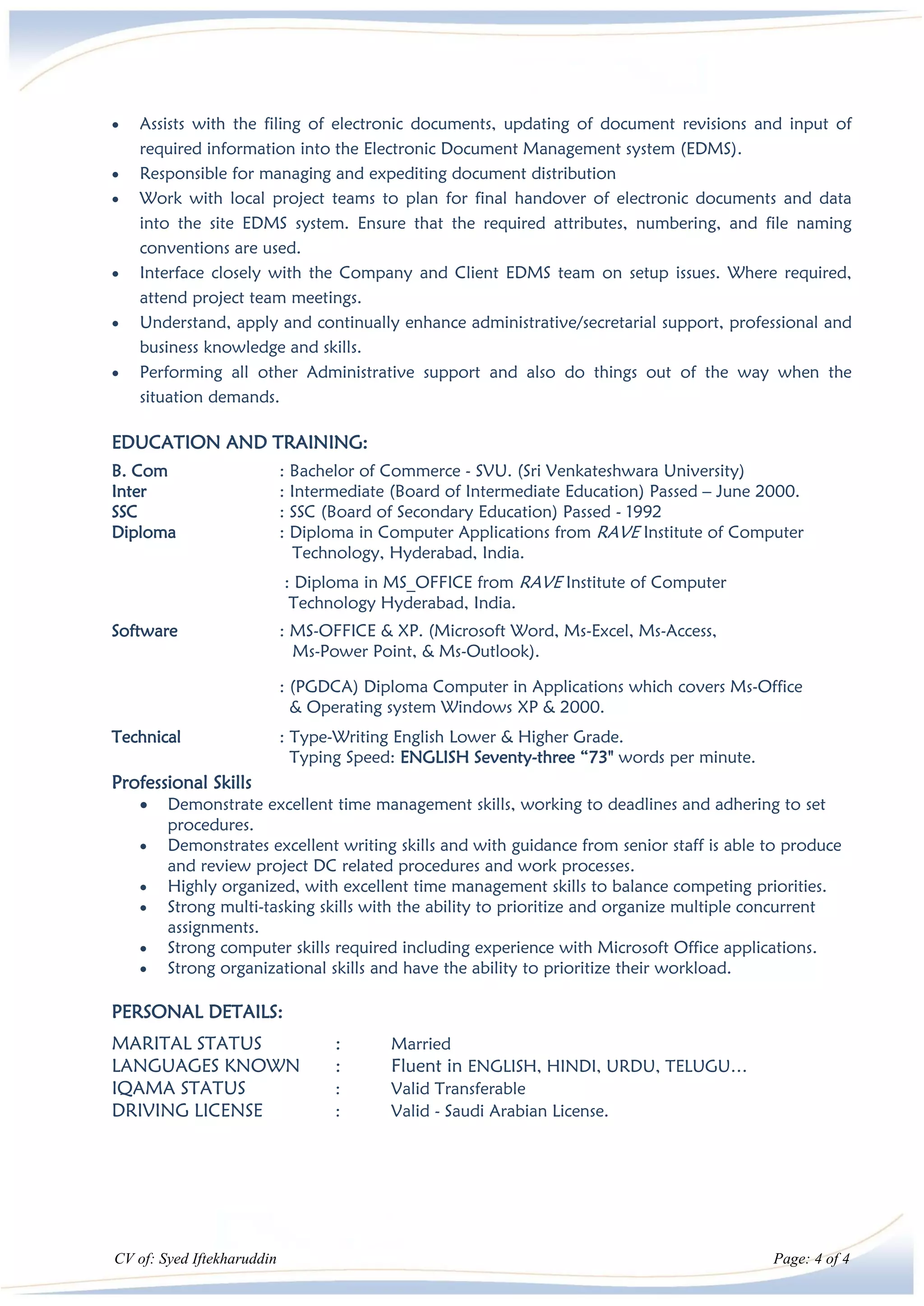 Syed iftekharuddin cv - for dc | PDF