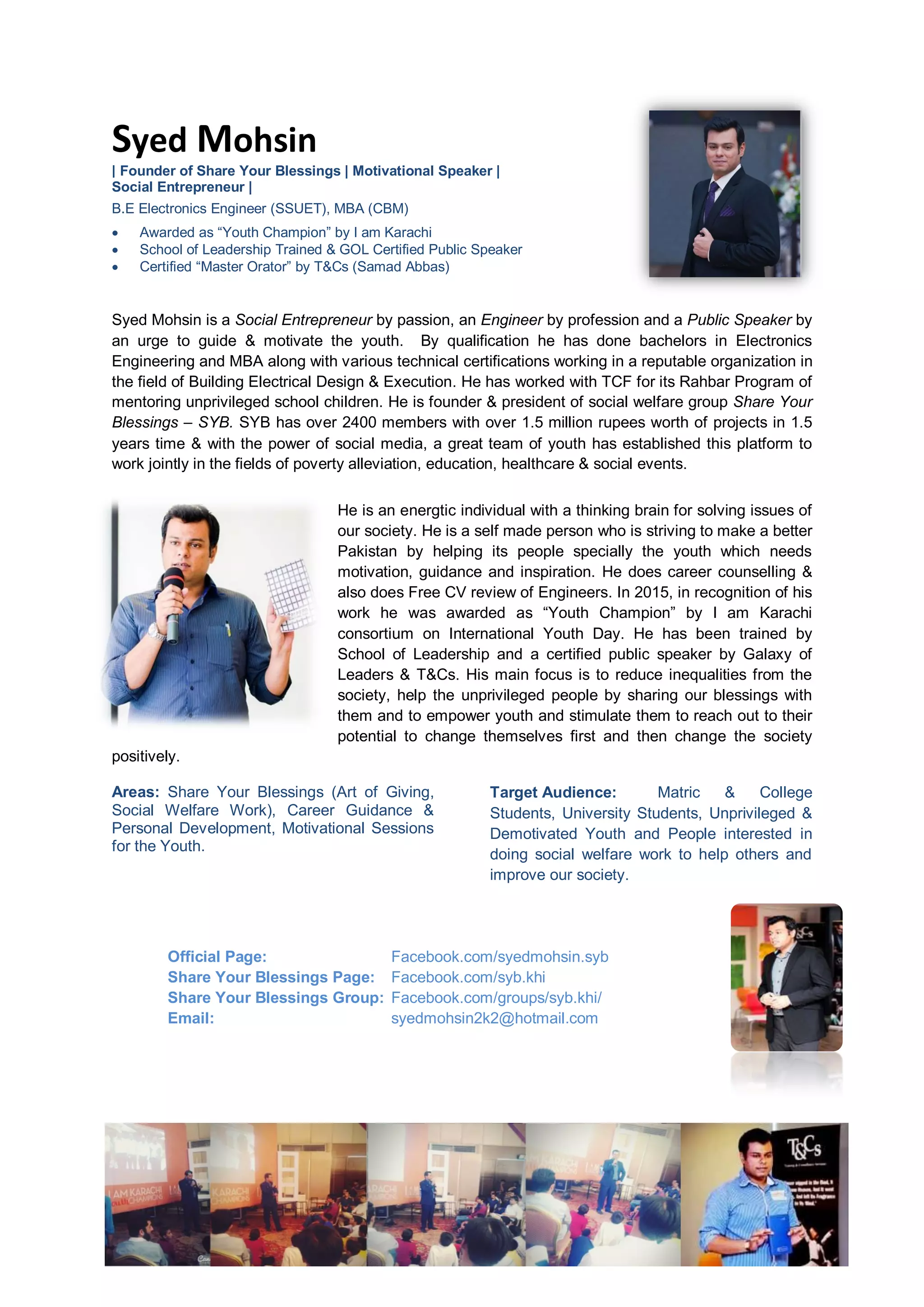 Syed Mohsin Share Your Blessings SYB Founder Social Entrepreneur | PDF