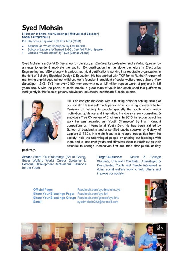 Syed Mohsin Share Your Blessings SYB Founder Social Entrepreneur | PDF