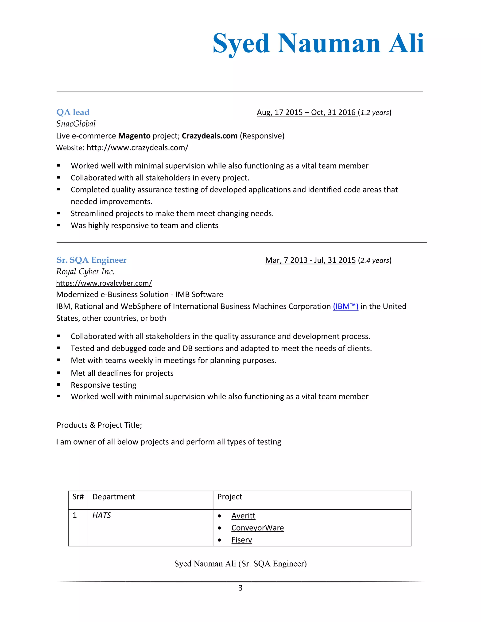 Syed Nauman Ali Sr. SQA Engineer | PDF