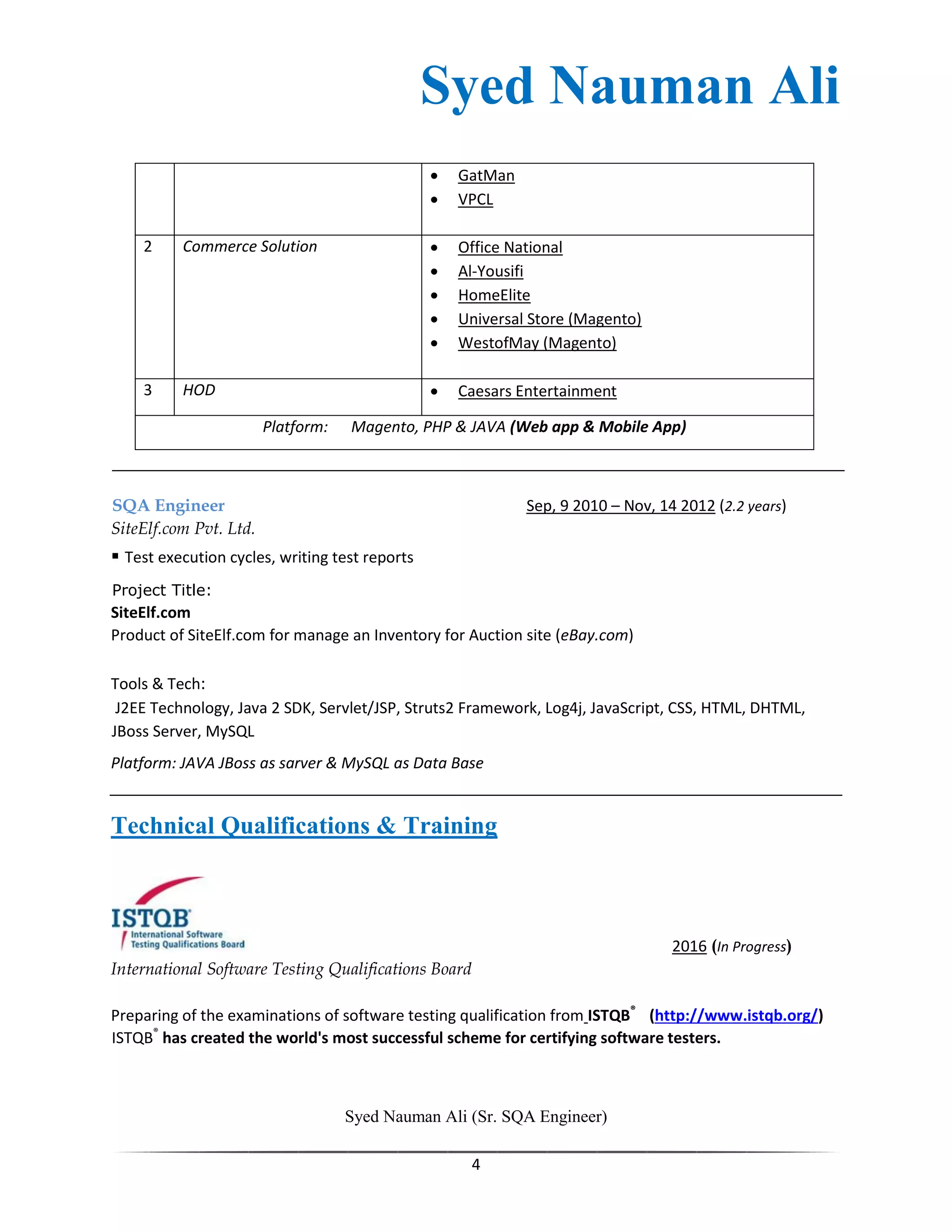 Syed Nauman Ali Sr. SQA Engineer | PDF