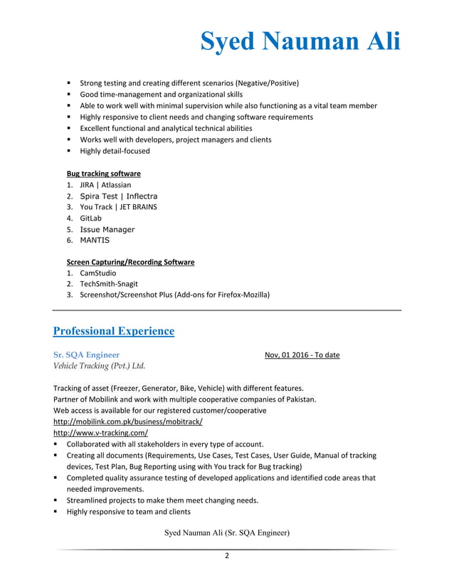 Syed Nauman Ali Sr. SQA Engineer | PDF