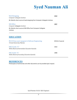 Syed Nauman Ali Sr. SQA Engineer | PDF