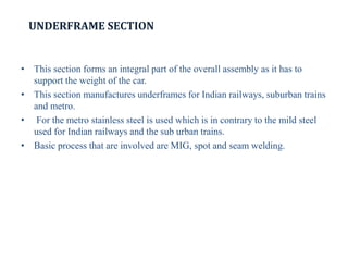 PRESENTATION ON DESIGN AND MANUFACTURE OF METRO CAR BODY | PPTX