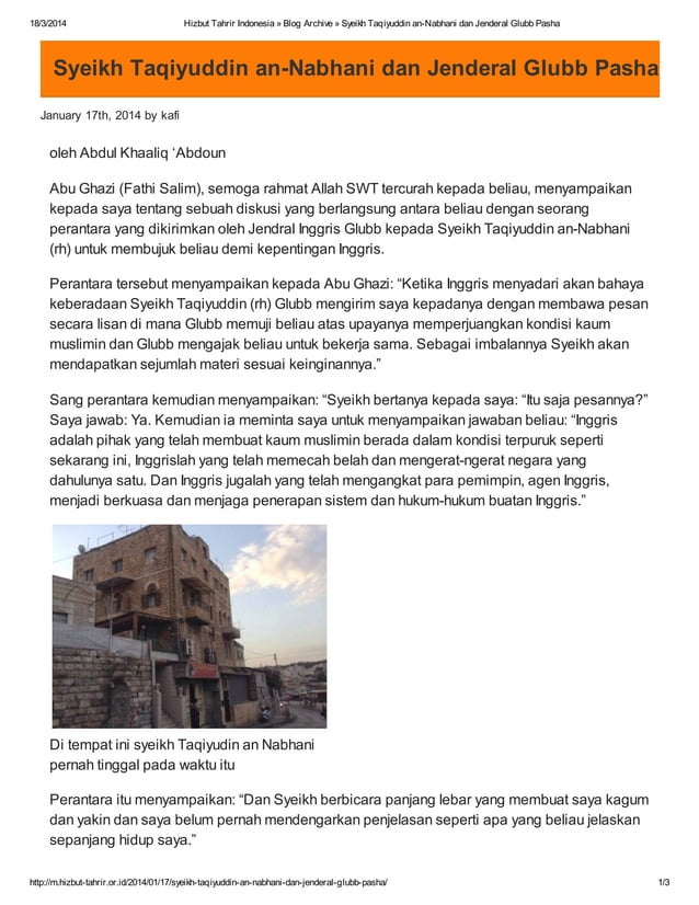 Syeikh taqiyuddin an nabhani dan jenderal glubb pasha | PDF