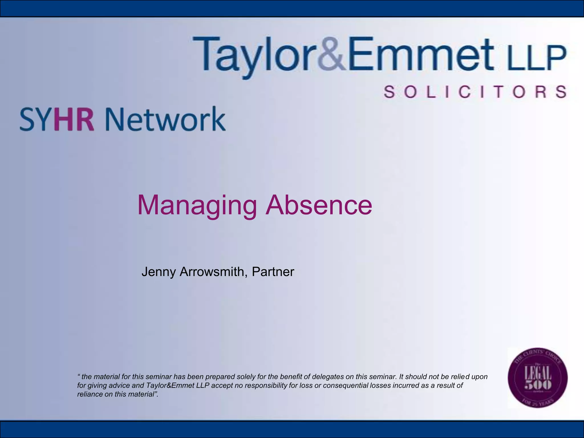 Syhr managing absence | PPT