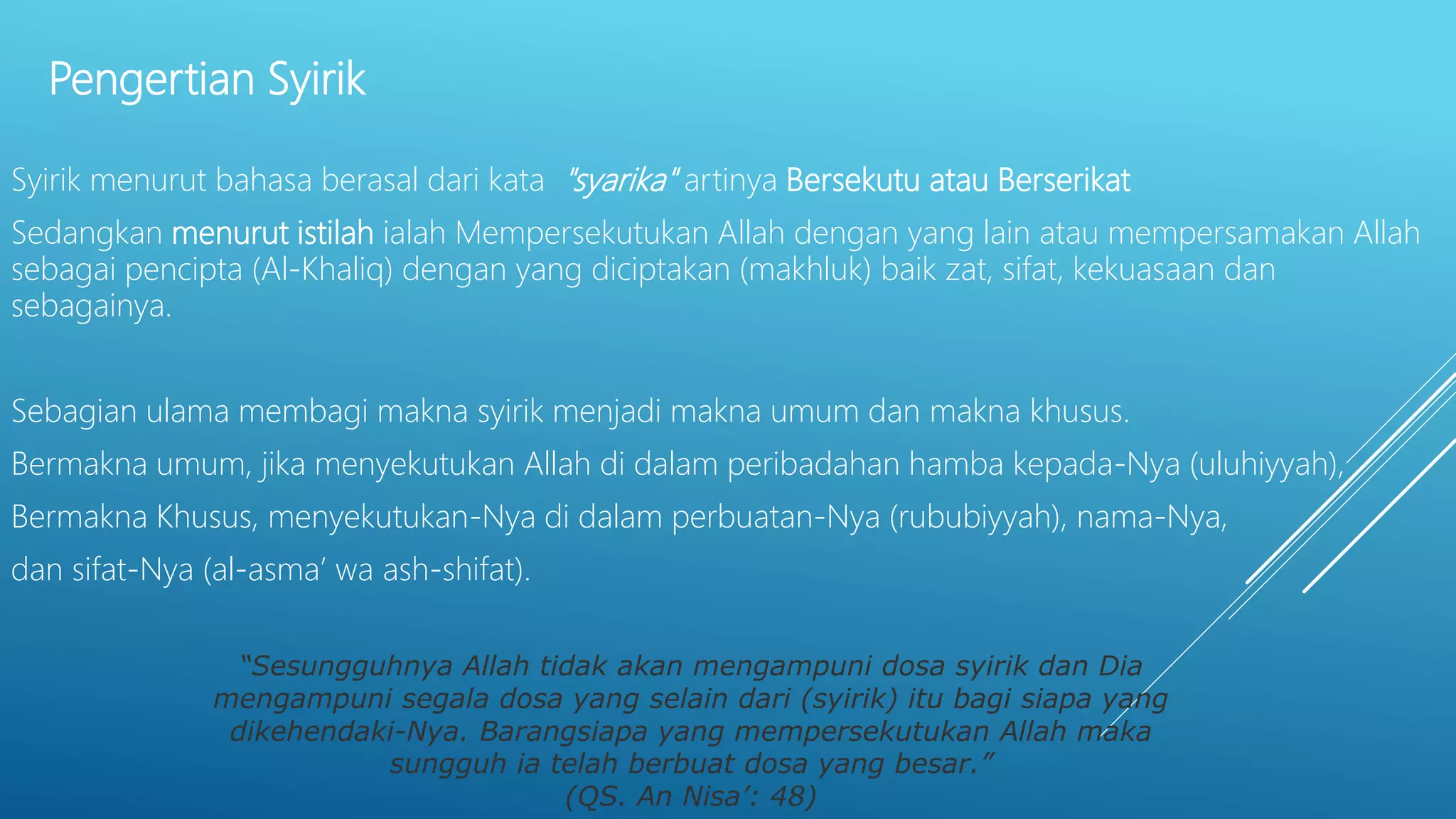 Syirik dan bahaya bagi manusia | PPTX