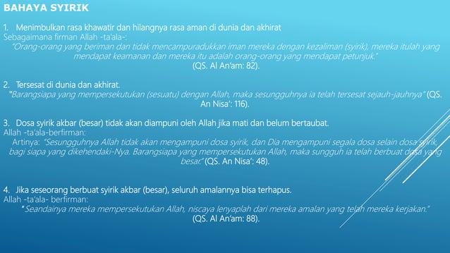 Syirik dan bahaya bagi manusia | PPTX