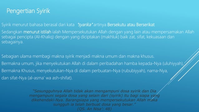 Syirik dan bahaya bagi manusia | PPTX