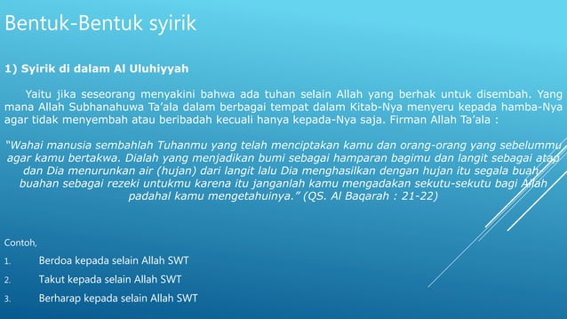 Syirik dan bahaya bagi manusia | PPTX