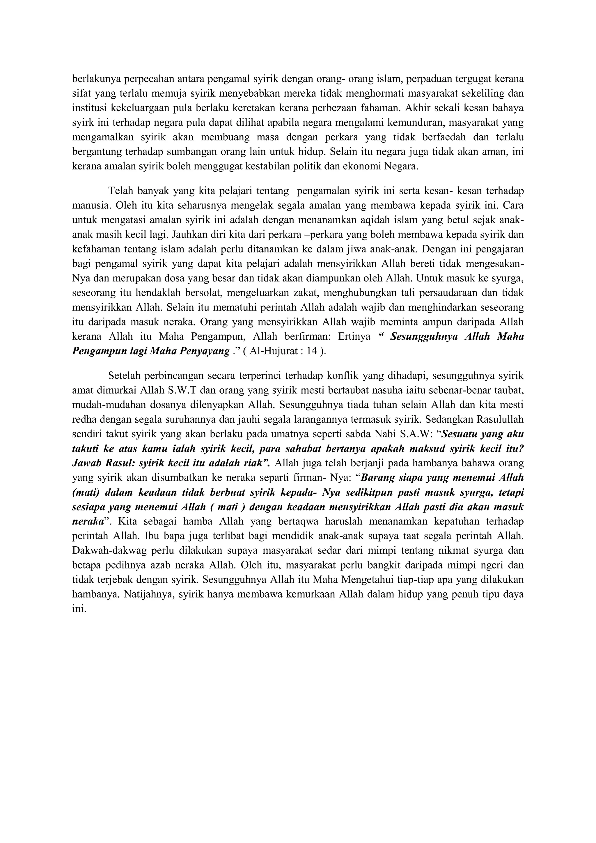 Syirik dimurkai oleh allah | DOCX