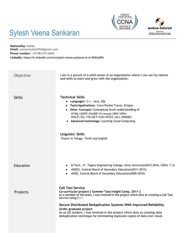 Sylesh resume | PDF | Computing | Technology & Computing