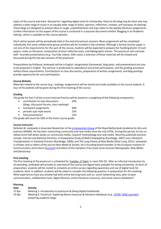 Syllabaus, ljubljana practicum, digital tools and scholarship, jankowski, draft3, 11 feb2012 | PDF