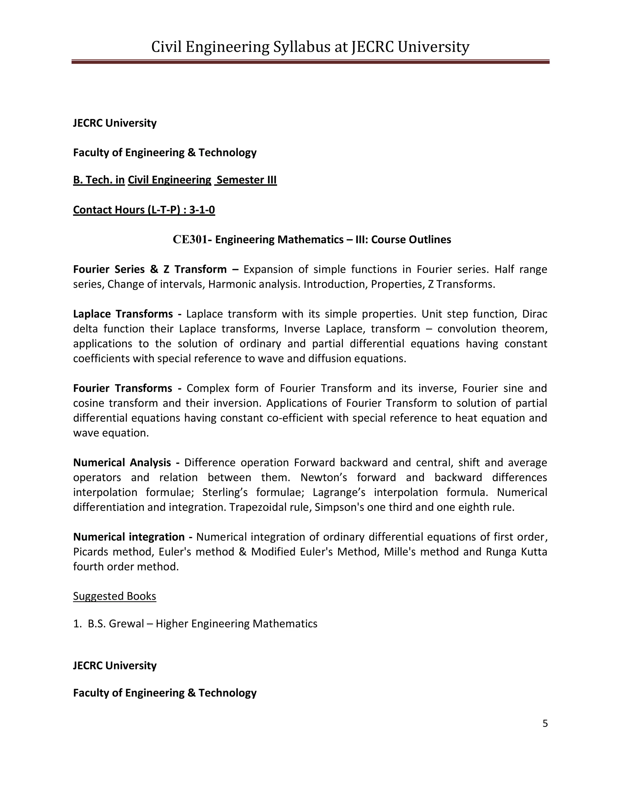 JECRC Syllabus for B.Tech Civil Engineering Branch | PDF