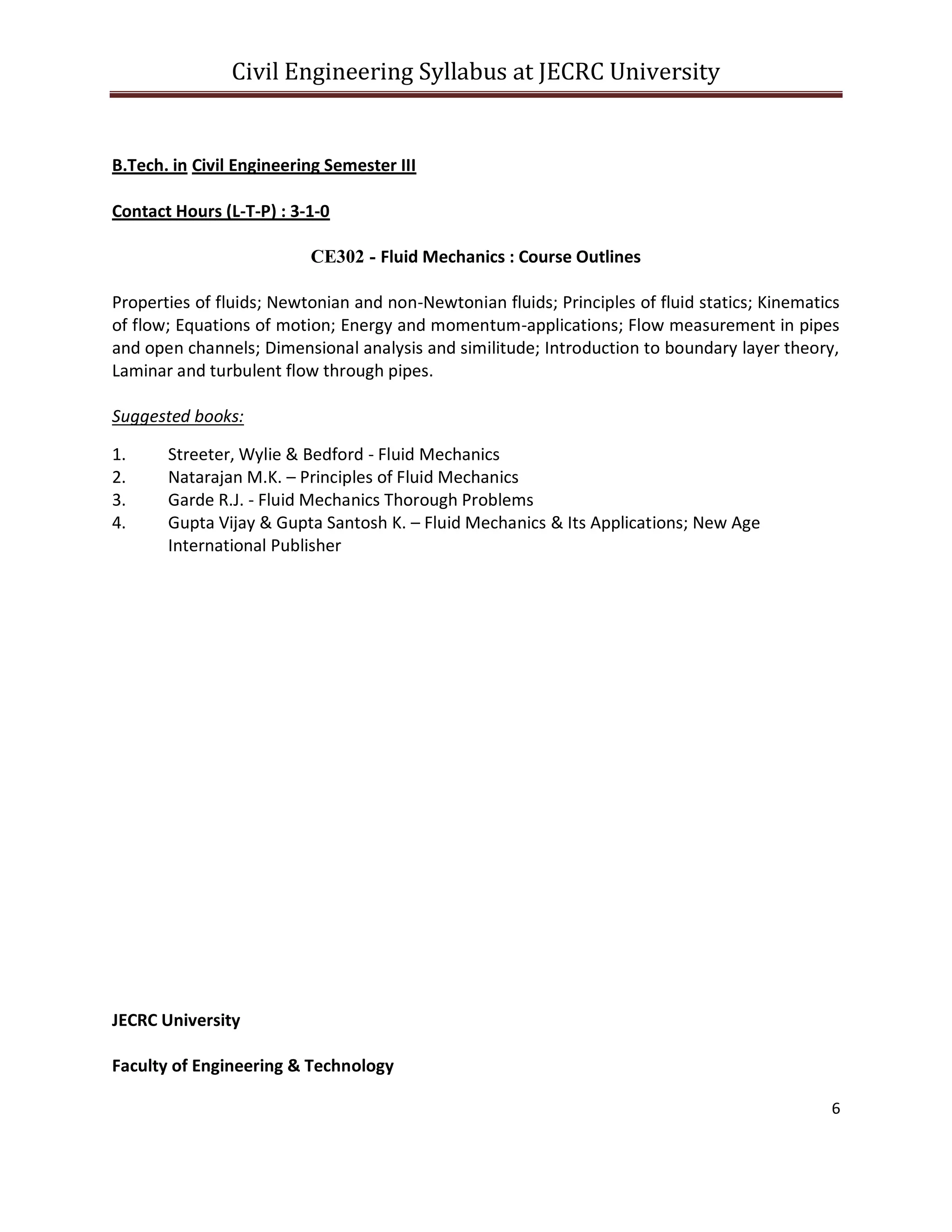 JECRC Syllabus for B.Tech Civil Engineering Branch | PDF
