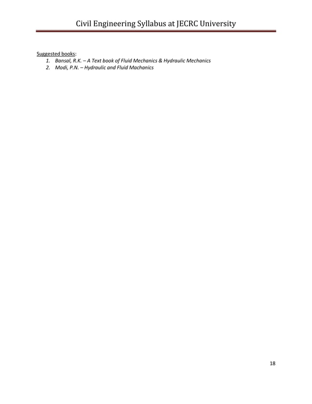 JECRC Syllabus for B.Tech Civil Engineering Branch | PDF