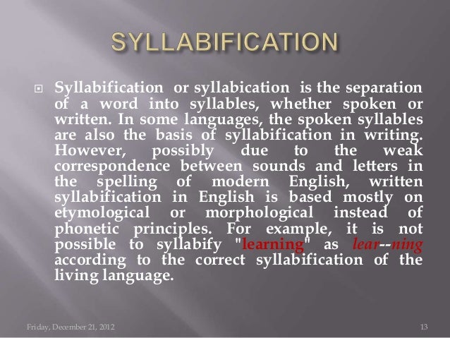 Syllable and syllabification