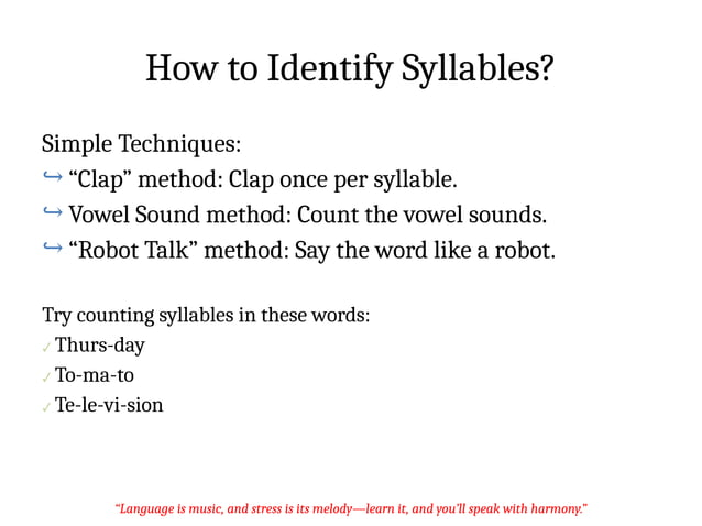 Presentation on Syllables & Syllable Stress | PPSX