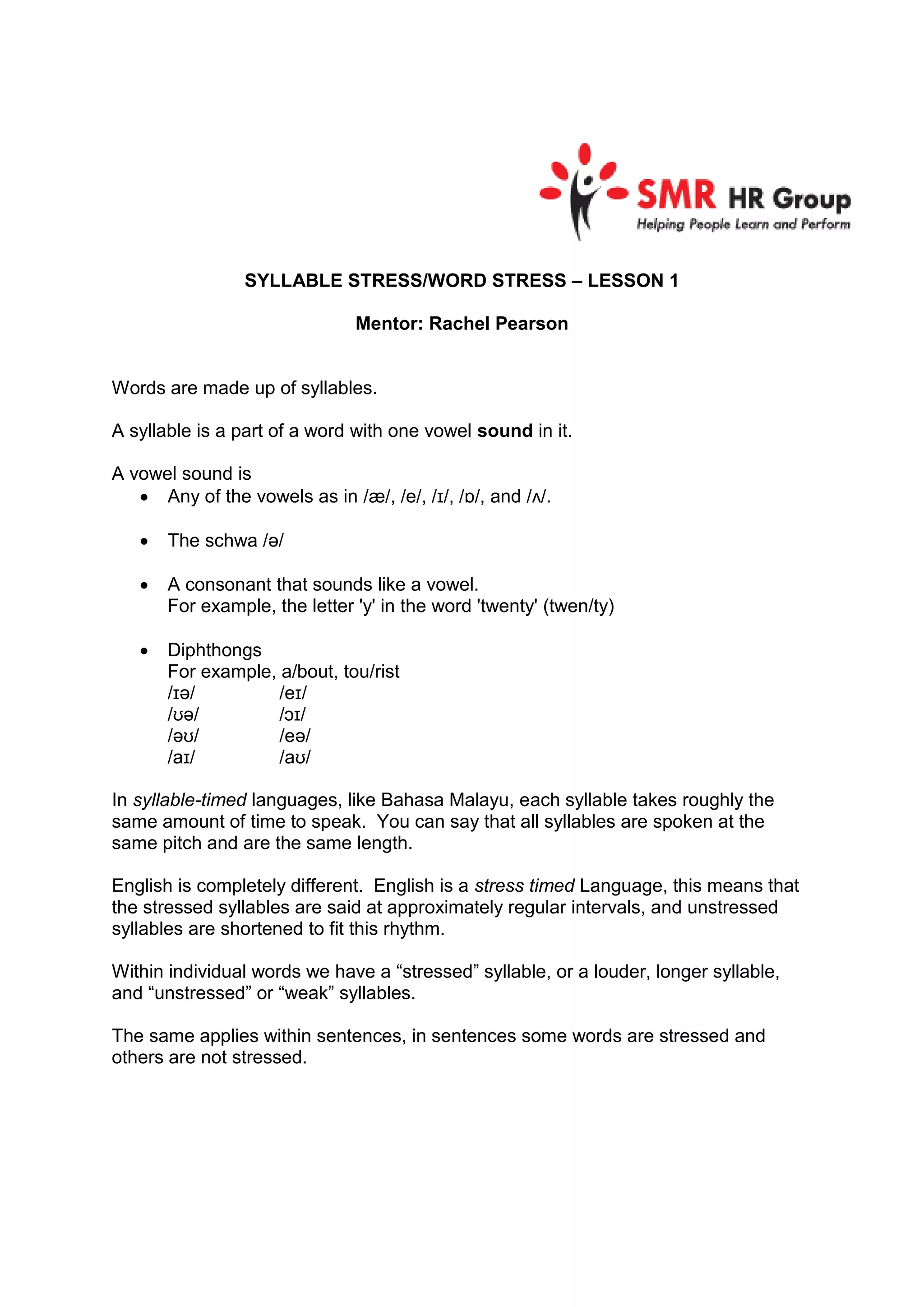 Syllable stress notes | PDF