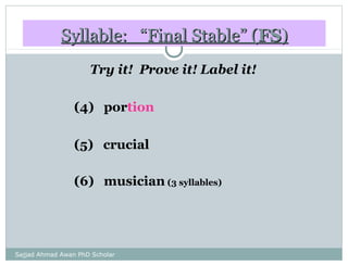Syllables Types by Sajjad Ahmad Awan PhD Scholar | PPT