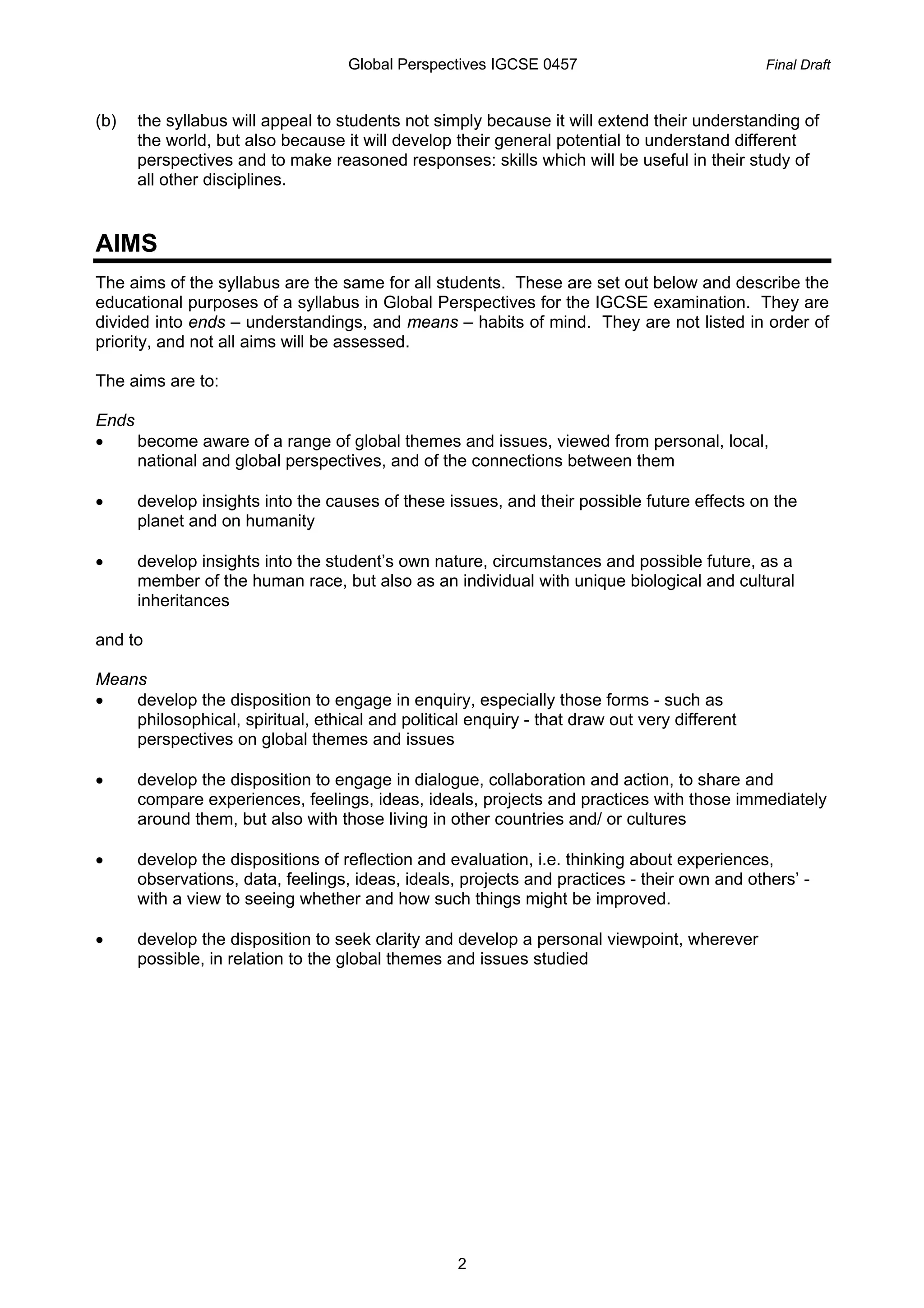 Global Perspectives Syllabus | PDF