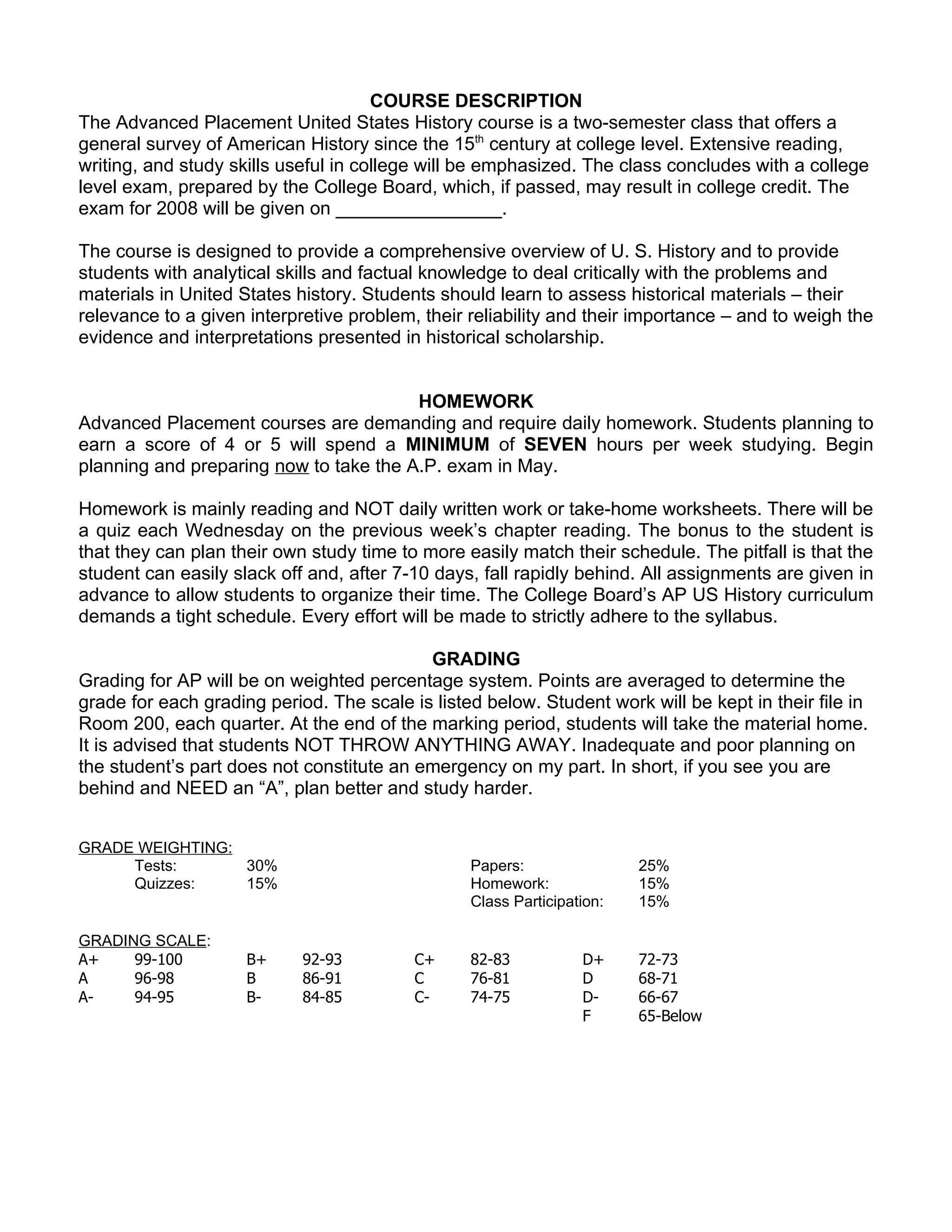 Advanced Placement Syllabus