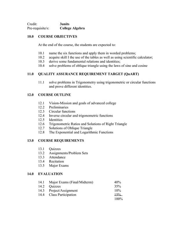 true syllabus MATH 122 | PDF