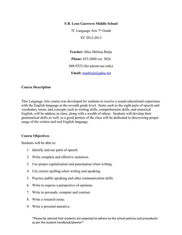 Language Arts Syllabus | DOC