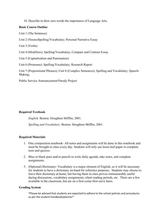 Language Arts Syllabus | DOC