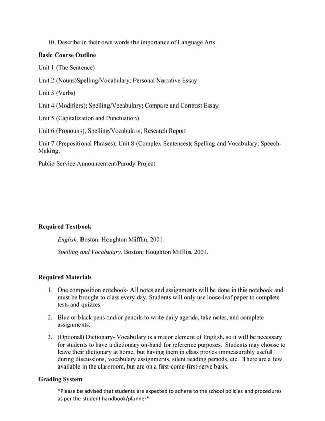 Language Arts Syllabus | DOC