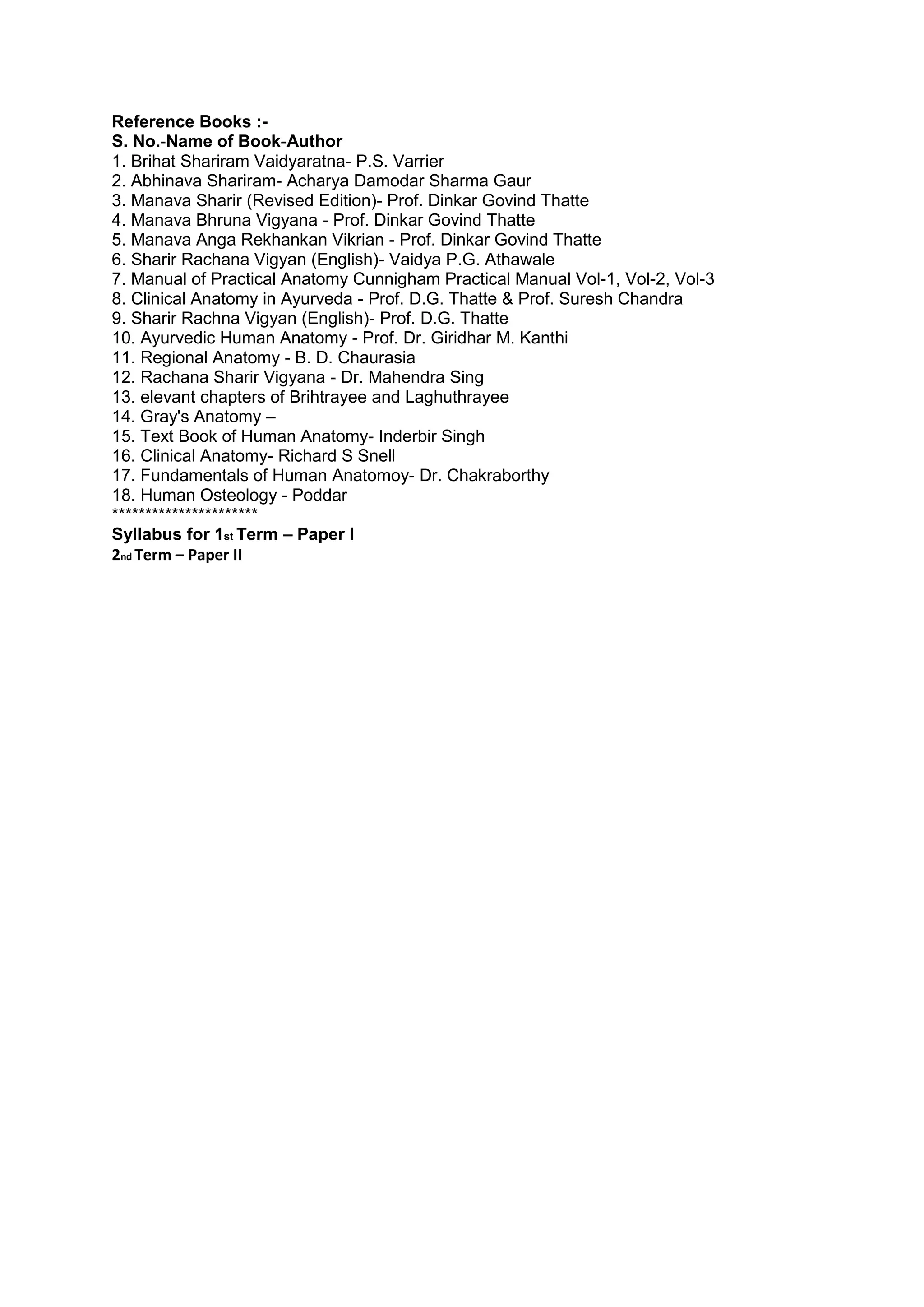 1 st BAMS Anatomy Syllabus | DOCX
