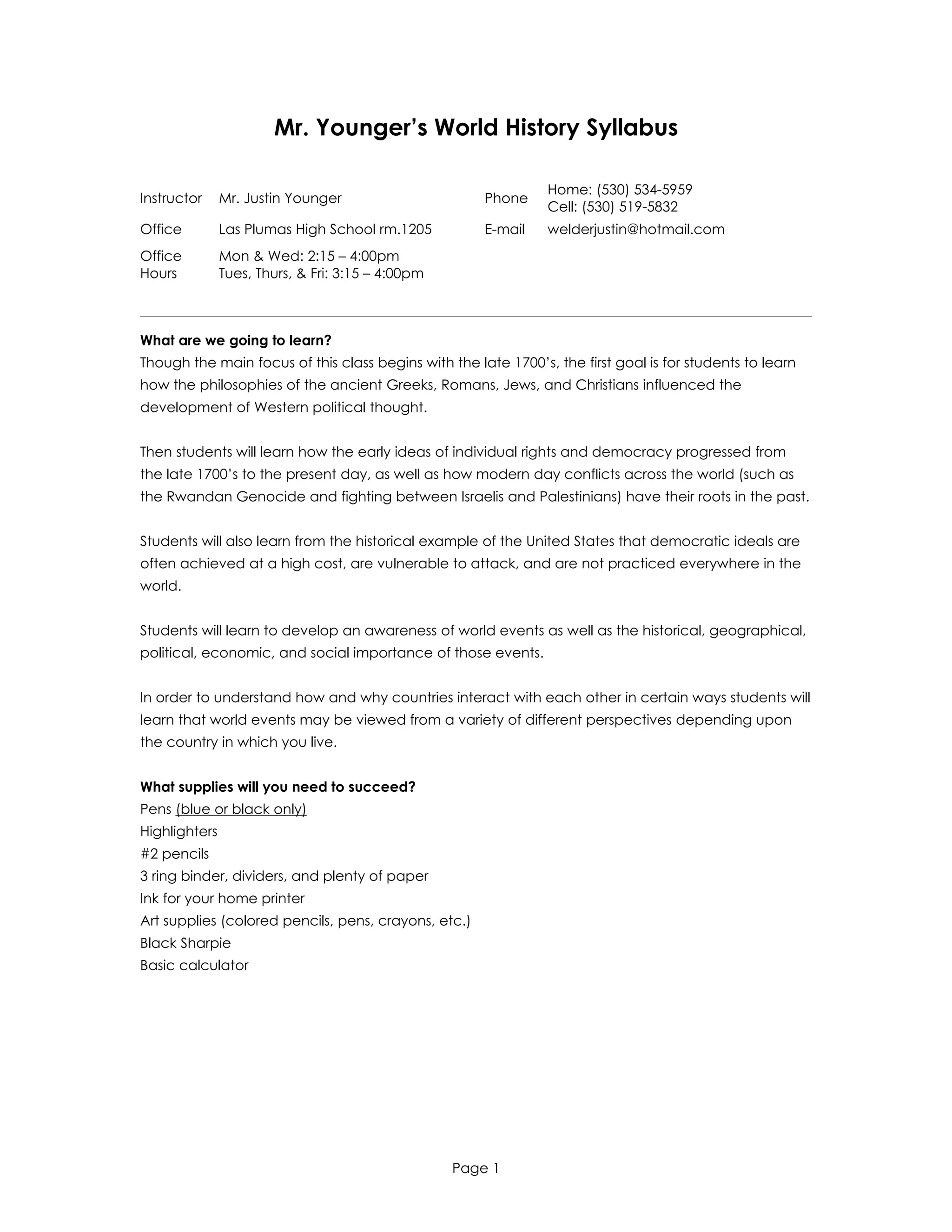 Mr. Younger\'s class syllabus | PDF