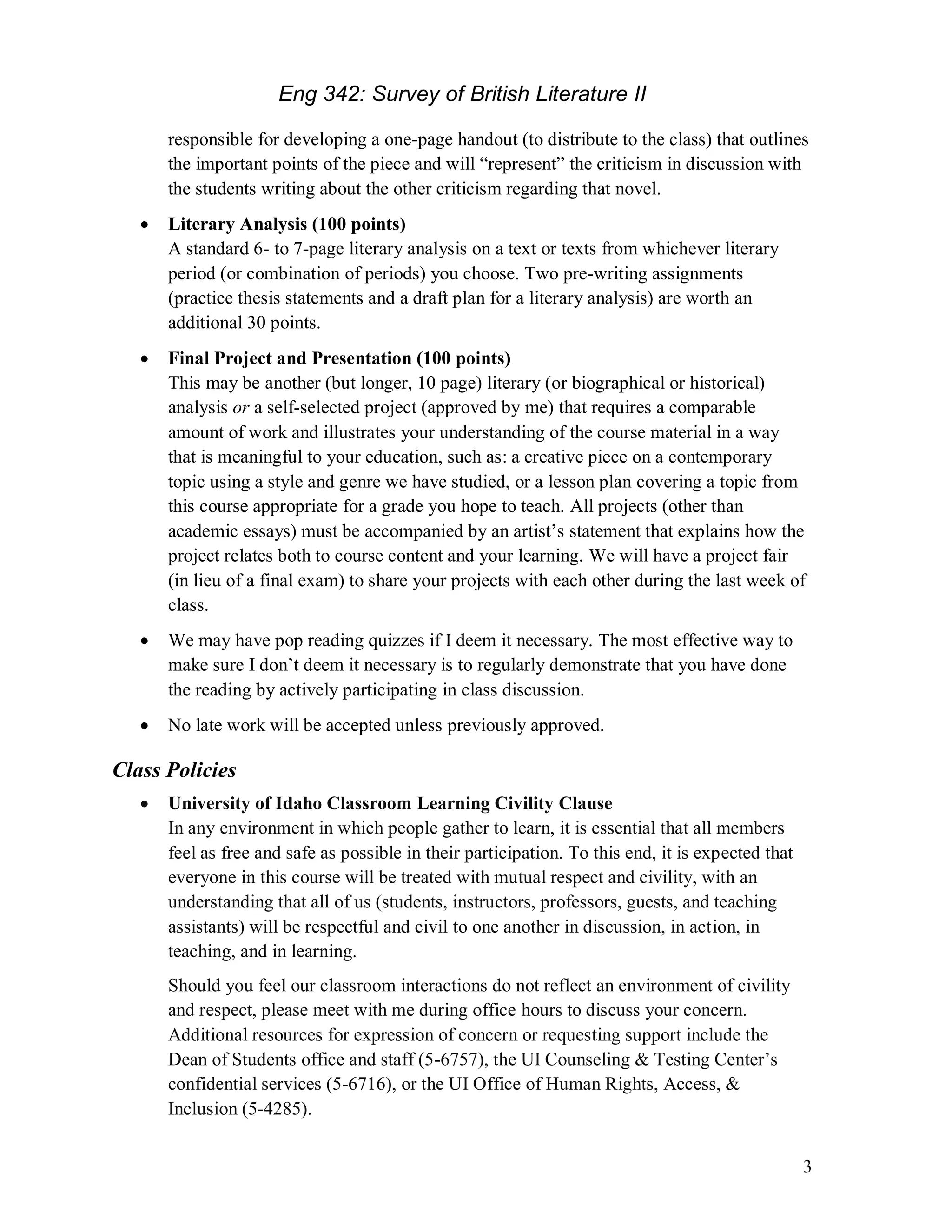 Eng 342 Syllabus | PDF | Homework and Study | Education