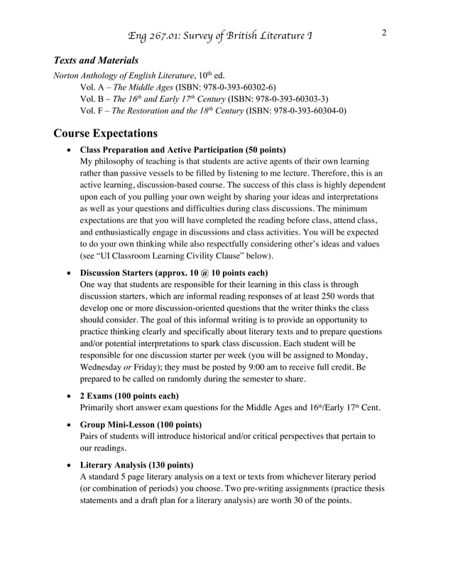 Eng 267 Syllabus | PDF | Homework and Study | Education