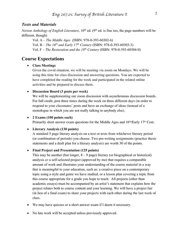 Eng 267 Syllabus | PDF
