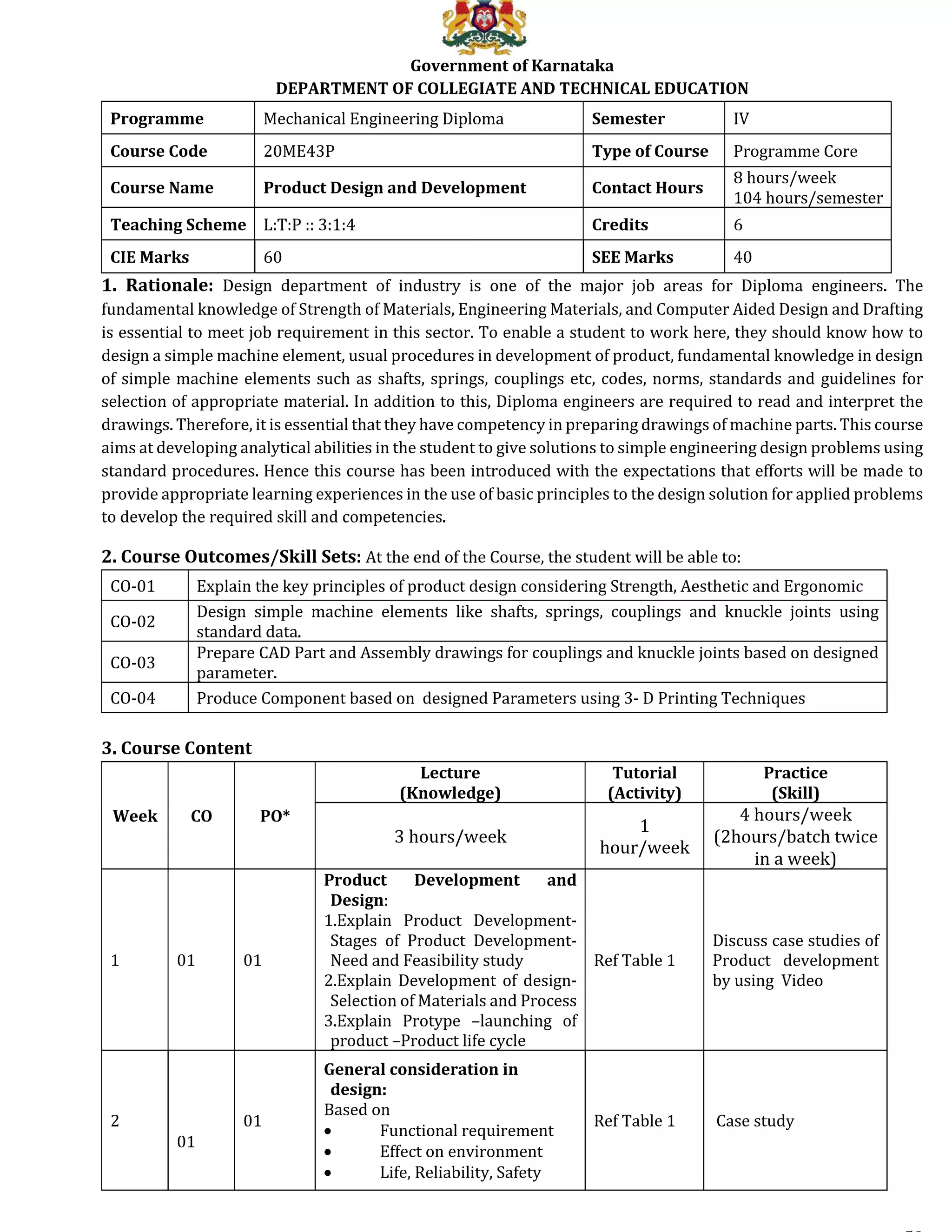 Product Design Deveploment Syllabus | PDF